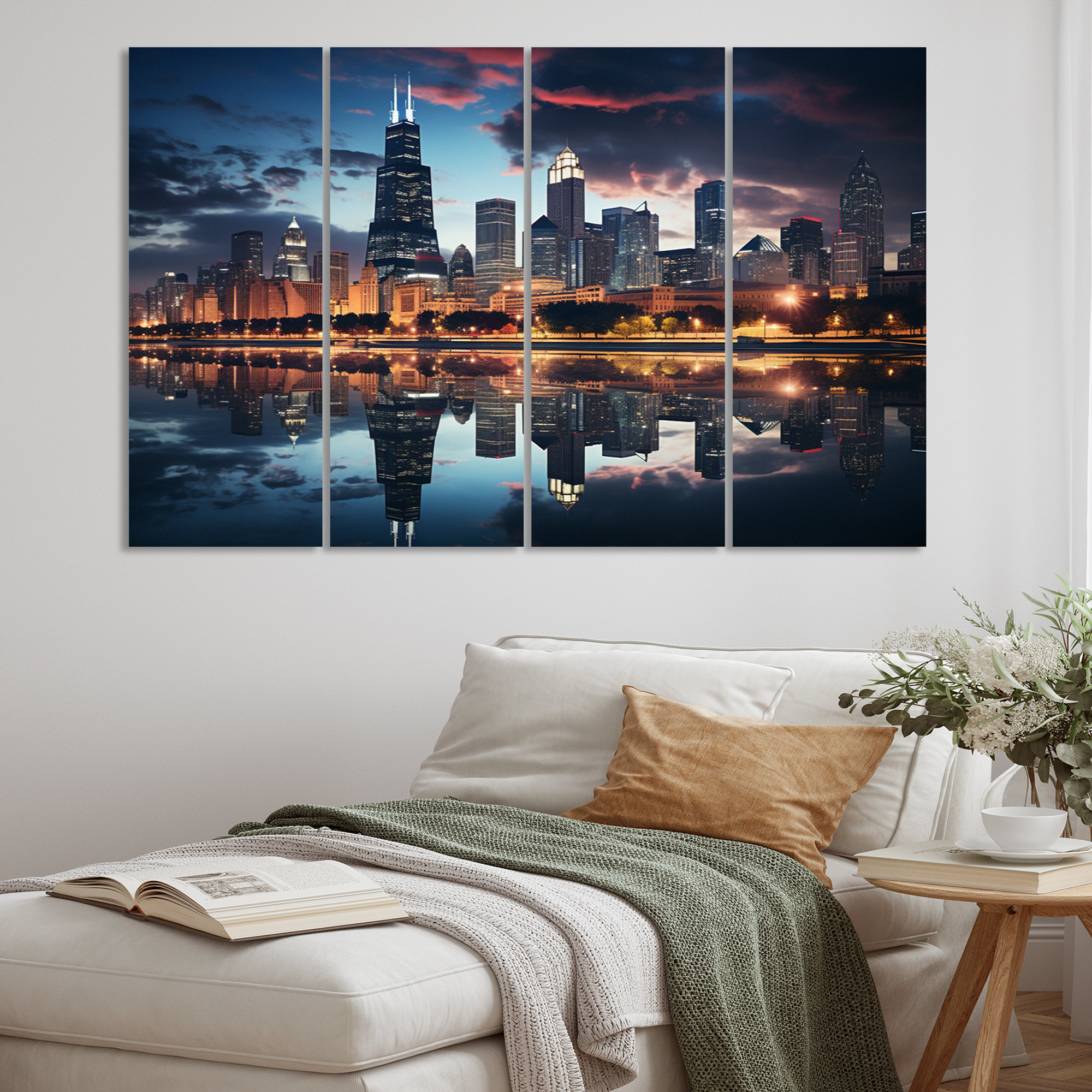 Design Art Chicago Beautiful Cityscape II - Chicago Wall Art Print - 4 Panels | Wayfair